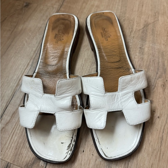 Hermes | Shoes | Hermes White Oran Sandals 395 | Poshmark